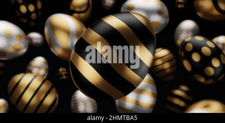 Luxury Easter card. A dark egg with golden dots on a dark background ...