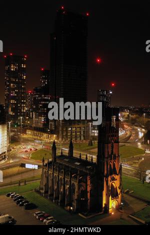 Aerial photograph of Manchester city centre, UK including Beetham Tower ...