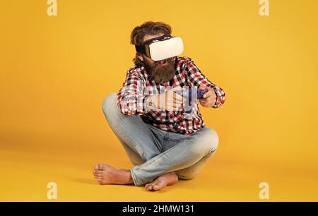 he will win. man with glasses of virtual reality. Visual reality ...