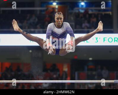 February 11, 2022: Auburn's Derrian Gobourne performs her floor routine ...