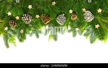 Christmas arrangement with christmas tree branches, pine cones and ...