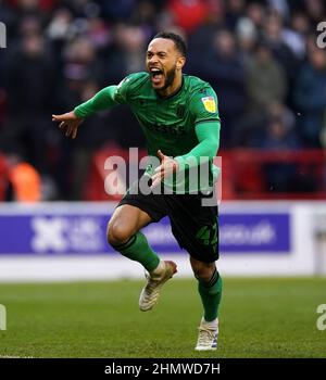 Stoke City's Lewis Baker celebrates scoring their side's second goal of ...