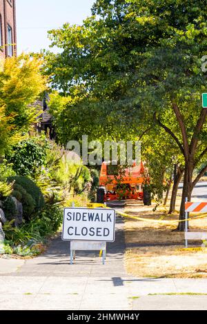 sidewalk closed sign on path in seattle washington USA Stock Photo - Alamy