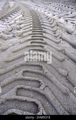 Tire signs on the beach sand, vehicle markings Stock Photo - Alamy