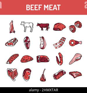 Beef striploin color line icon. Cutting meat. Pictogram for web page ...