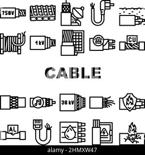 Cable Wire Electrical System Icons Set Vector Stock Vector Image & Art ...