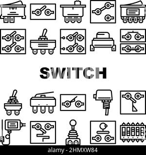 Switch Electricity Accessory Icons Set Vector. Double Pole Single Throw ...