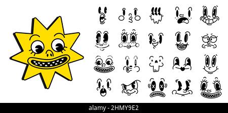 Cartoon and comics characters faces. Traditional emotions vector ...