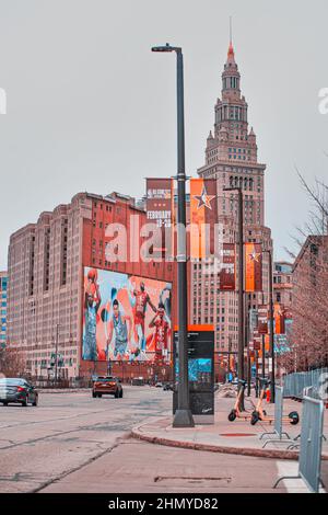 NBA All-Star Weekend Banner in Cleveland Ohio Stock Photo - Alamy