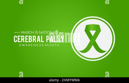 Cerebral Palsy Awareness Month concept. Banner template with green ribbon and text. Vector ...