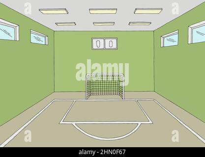 Sport hall school gym interior graphic black white sketch illustration ...