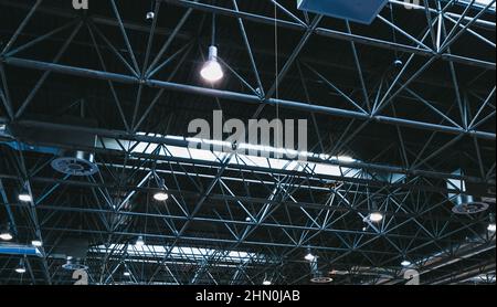 Spot Lights and ventilation system in a industrial building, exhibition ...