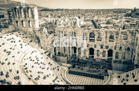 Black and white picture of the Odeon of Herodes Atticus Amphitheater at ...