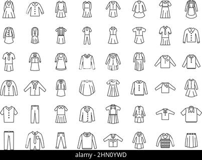 School uniform icons set. Outline set of school uniform vector icons ...