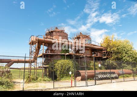 rusty pipework and metal silos ay Gas works park Seattle Washingtom ...