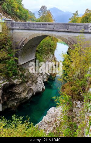 Napoleon's Bridge and river gorge, Kobarid, Slovenia Stock Photo - Alamy