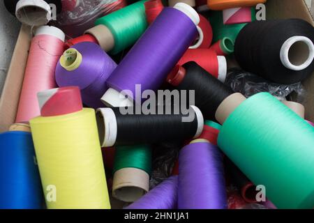 Working process at socks production industry. Factory and production ...