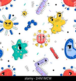 Bacteria characters Seamless pattern. Cartoon Cute germ virus funny ...