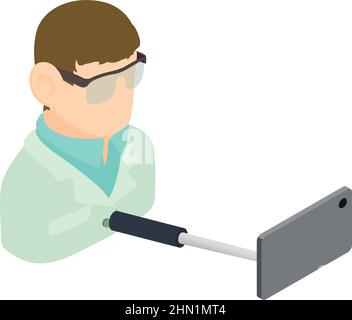 Smartphone on a selfiestick taking a photo. Vector illustration design ...