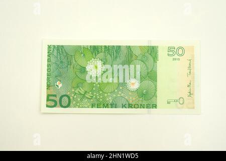 fifty (50) crown banknote, Norwegian krone (NOK) Norway, Scandinavia ...