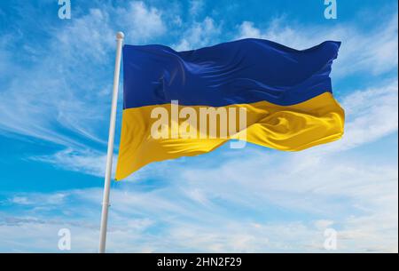 flag of Chemnitz at cloudy sky background on sunset, panoramic view ...