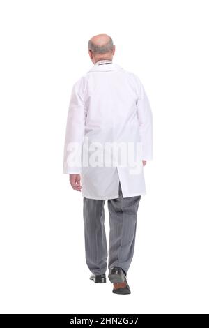 Back view of doctor in robe. Standing young guy. Rear view people ...