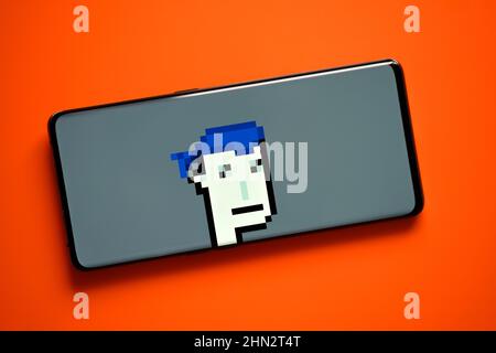 NFT Cryptopunk #5822 form Larva Labs seen on the screen of smartphone ...