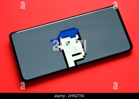 NFT Cryptopunk #5822 form Larva Labs seen on the screen of smartphone ...