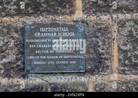Heptonstall Grammar school sign, Calderdale. West Yorkshire, England ...