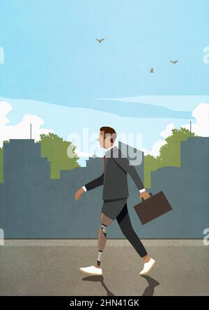 Businessman with prosthetic leg walking with briefcase Stock Photo - Alamy