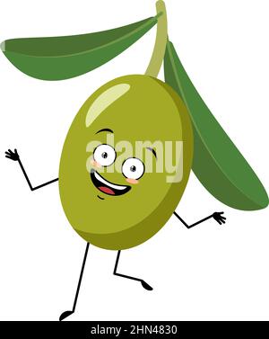 Olive character with happy emotion, joyful face, smile eyes, arms and ...