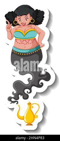 Genie lady coming out of magic lamp cartoon character sticker illustration Stock Vector Image ...