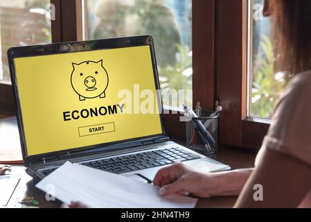 Laptop screen displaying a budget concept Stock Photo - Alamy