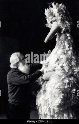 Legendary puppet builder Kermit Love on the set of Sesame Street with ...