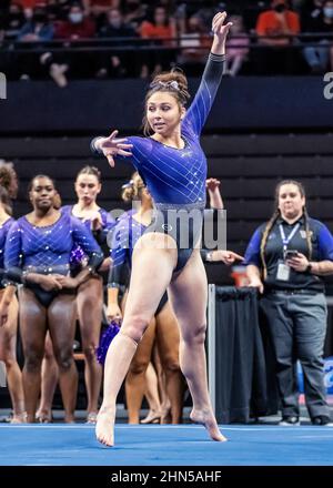 Corvallis, USA. 13th Feb, 2022. WSU's Deiah Moody floats from the low ...