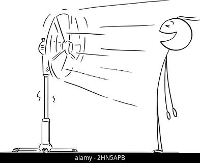 Person Enjoying Cool Air from Fan or Ventilator , Vector Cartoon Stick ...