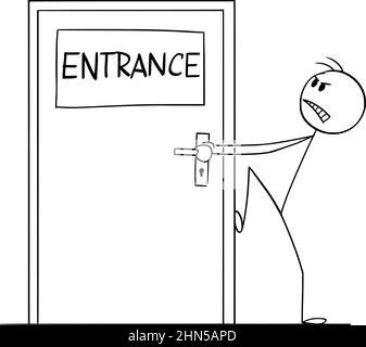Person Trying to Open Locked or Blocked Door , Vector Cartoon Stick ...