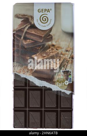GEPA fair trade whole milk chocolate isolated on white background Stock ...