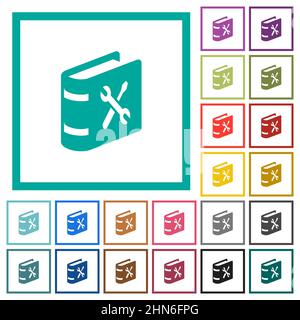 User guide with wrench and screwdriver flat color icons in square ...