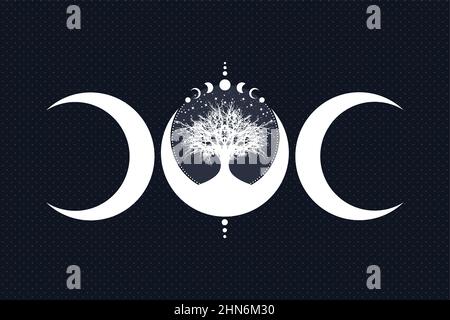 Mystical Moon Phases, tree of life, Sacred geometry. Tree and roots ...