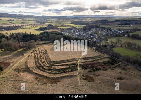Aerial view of Ardoch Roman Fort, Braco Perthshire, Scotland Stock ...