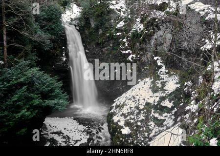 Palovit waterfall. Aerial view of waterfall flowing over mountain ...