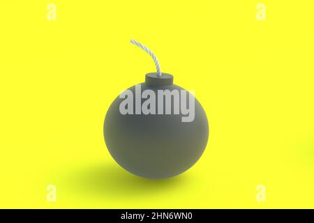 Round old bomb with fuze on yellow background. Copy space. 3d render ...