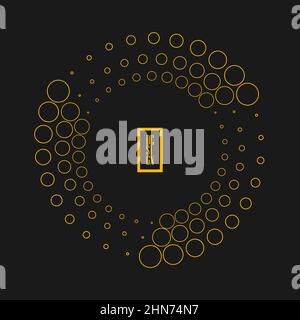 Curved yellow halftone dotted shape. Geometric art. Design element for ...