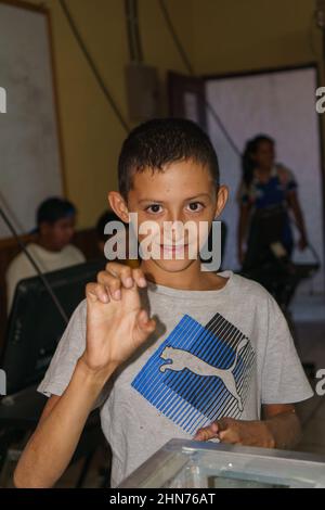 Nicaraguan deaf boy demonstrates Nicaraguan Sign Language at a shelter ...