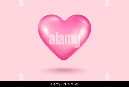 Realistic pink 3d heart. Valentines day and weeding decoration element ...
