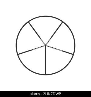 Circle divided in 3 segments. Pie or pizza round shape cut in three equal slices in outline ...