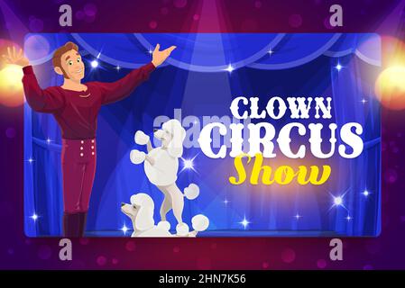 Cartoon circus man character and poodle vector set. Carnival magician ...
