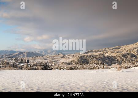 iida, nagano, japan, 2022/11/02 , Panoramic view of rural areas of iida ...