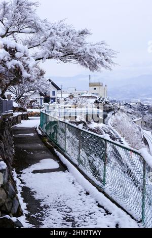 iida, nagano, japan, 2022/11/02 , view of areas of iida city in winter ...